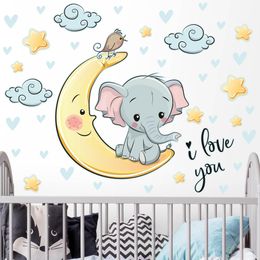 Bilderwelten Wandtattoo Tiere Illustration selbstklebend Wandaufkleber - Elefant Mond I love You - Herz Kinderzimmer Baby M&auml;dchen Jungen
