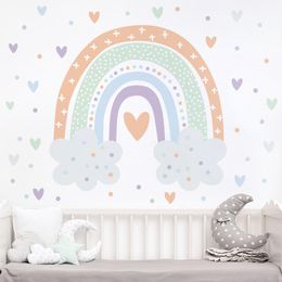 Bilderwelten Wandtattoo Digital Art selbstklebend Wandaufkleber - Regenbogen mit Wolken Pastell - Herz Kinderzimmer Baby M&auml;dchen Jungen