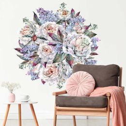 Bilderwelten Wandtattoo Illustration Aquarell violett - Aquarell Flieder Pfingstrosen Bouquet XXL - Rose Wohnzimmer Schlafzimmer