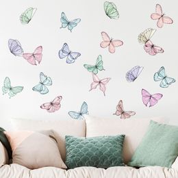 Bilderwelten Wandtattoo Tiere Illustration selbstklebend Wandaufkleber - Schmetterlinge Aquarell Pastell Set - Schmetterlinge Kinderzimmer Baby M&auml;dchen Jungen
