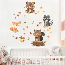 Bilderwelten Wandtattoo Wald Illustration selbstklebend bunt - Waldtiere Herbst Fuchs B&auml;r Eichh&ouml;rnchen Waschb&auml;r - B&auml;ume Kinderzimmer Baby M&auml;dchen Jungen