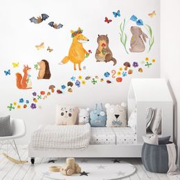 Bilderwelten Wandtattoo Tiere Abstrakt selbstklebend bunt - Mr. & Mrs. Panda - Waldbewohner und kleine Freunde - Wandsticker Kinderzimmer Baby M&auml;dchen Jungen