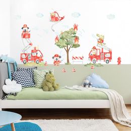 Bilderwelten Wandtattoo Tiere Illustration Aquarell rot - Tierisches Feuerwehr Set - Flugzeug & Hubschrauber Kinderzimmer Baby M&auml;dchen Jungen