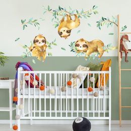 Bilderwelten Wandtattoo Tiere Illustration Aquarell braun - Lustiges Faultier Set - Wandsticker Kinderzimmer Baby M&auml;dchen Jungen