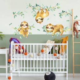 Bilderwelten Wandtattoo Tiere Illustration Aquarell braun - Lustiges Faultier Set - Wandsticker Kinderzimmer Baby M&auml;dchen Jungen
