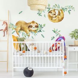 Bilderwelten Wandtattoo Tiere Illustration Aquarell braun - Schlafende Faultiere - Wandsticker Kinderzimmer Baby M&auml;dchen Jungen