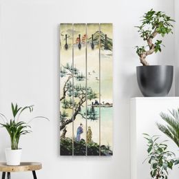 Bilderwelten Wandgarderobe Japanische Aquarell Zeichnung Kiefer und Bergdorf