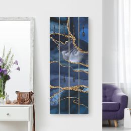 Bilderwelten Wandgarderobe Goldene Glitzer Wellen vor Blau