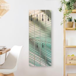 Bilderwelten Wandgarderobe t&uuml;rkis Natur Tropisch Flurgarderobe - Tropische Pflanzen Palmen bei Sonnenuntergang II - Himmel Garderobenpaneel Flur