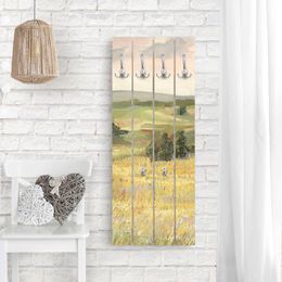 Bilderwelten Wandgarderobe gr&uuml;n Natur Abstrakt Aquarell - Wiese am Morgen I - Landschaft Garderobenpaneel Flur