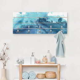 Bilderwelten Wandgarderobe blau originell Abstrakt Aquarell - Welle Aquarell Blau I - Deko Garderobenpaneel Flur