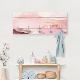 Bilderwelten Wandgarderobe rosa Abstrakt Steinoptik - Abstrakte Berge Rosa mit Goldenen Linien - Beton Garderobenpaneel Flur