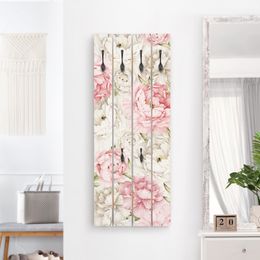 Bilderwelten Wandgarderobe Holzpalette Pfingstrosen Ros&eacute; Wei&szlig;