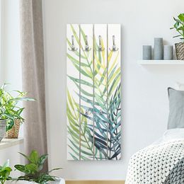 Bilderwelten Wandgarderobe weiss Blumen Tropisch Aquarell - Tropisches Blattwerk - Palme - Pflanzen Garderobenpaneel Flur