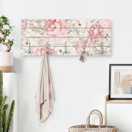 Bilderwelten Wandgarderobe Holzpalette Pfingstrosen Ros&eacute; Wei&szlig;