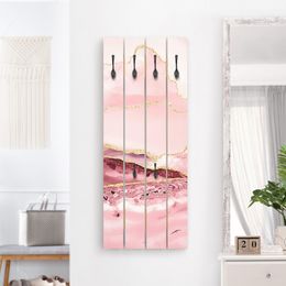 Bilderwelten Wandgarderobe Abstrakte Berge Rosa mit Goldenen Linien