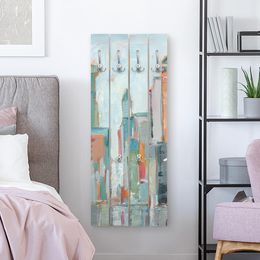 Bilderwelten Wandgarderobe orange originell Abstrakt Flurgarderobe - Zeitgen&ouml;ssische Innenstadt I - Skylines Garderobenpaneel Flur