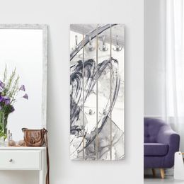Bilderwelten Wandgarderobe einzigartig originell Abstrakt Aquarell - Sonar Schwarz Wei&szlig; I - Deko Garderobenpaneel Flur
