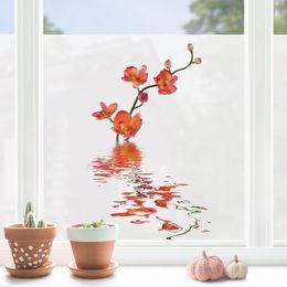 Bilderwelten Fensterfolie Blumen modern Sichtschutz rot - Flamy Orchid Waters - Deko Wohnzimmer Schlafzimmer Küche