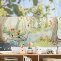 Bilderwelten Fensterfolie Tiere Illustration Sichtschutz bunt - Lilia - Im Schwanenboot - Deko Kinderzimmer Baby M&auml;dchen Jungen