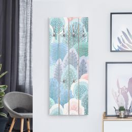 Bilderwelten Wandgarderobe einzigartig Wald Tropisch Flurgarderobe - Gl&uuml;cklicher Wald in Pastell - Pflanzen Garderobenpaneel Flur