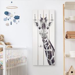 Bilderwelten Wandgarderobe Giraffen Portrait in Schwarz-wei&szlig;