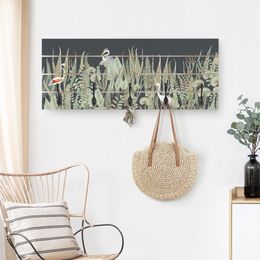 Bilderwelten Wandgarderobe Flamingo und Storch mit Pflanzen auf Gr&uuml;n