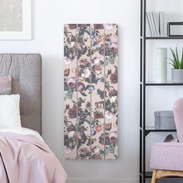 Bilderwelten Wandgarderobe einzigartig Blumen Vintage Flurgarderobe - Altmeisterliche Bl&uuml;ten mit Tulpen und Rosen auf Rosa - Retro Garderobenpaneel Flur