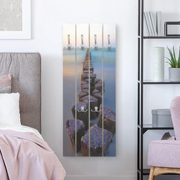 Bilderwelten Wandgarderobe einzigartig Strand Motiv Flurgarderobe - Buhnen bei Sonnenuntergang am Meer - Landschaft Garderobenpaneel Flur