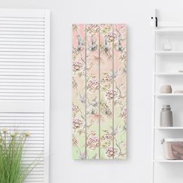 Bilderwelten Wandgarderobe einzigartig Tiere Illustration Aquarell - Aquarell V&ouml;gel mit gro&szlig;en Bl&uuml;ten und Ombre - V&ouml;gel Garderobenpaneel Flur