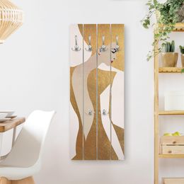 Bilderwelten Wandgarderobe einzigartig Portrait Illustration Flurgarderobe - Dame mit Hut in Gold - Deko Garderobenpaneel Flur