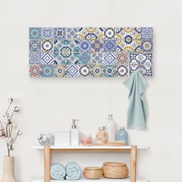 Bilderwelten Wandgarderobe blau Illustration Fliesenoptik - Fliesenspiegel - Aufw&auml;ndige Portugiesische Fliesen - Geometrisch Garderobenpaneel Flur