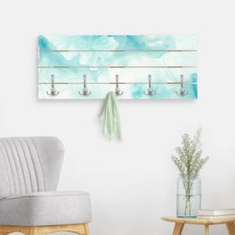 Bilderwelten Wandgarderobe Holzpalette Emulsion in wei&szlig; und t&uuml;rkis II