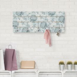 Bilderwelten Wandgarderobe einzigartig Vintage Flurgarderobe - Hortensia pattern in blue - Retro Garderobenpaneel Flur
