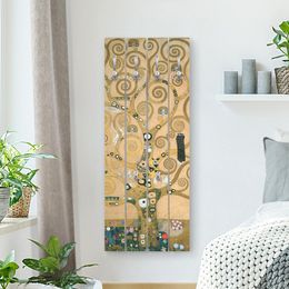 Bilderwelten Wandgarderobe gold Wald modern Flurgarderobe - Gustav Klimt - Der Lebensbaum - B&auml;ume Garderobenpaneel Flur
