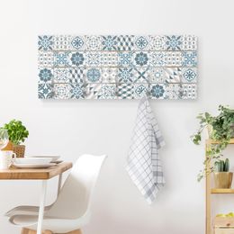 Bilderwelten Wandgarderobe einzigartig modern Fliesenoptik - Geometrischer Fliesenmix Blaugrau - Geometrisch Garderobenpaneel Flur