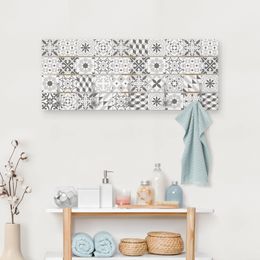 Bilderwelten Wandgarderobe einzigartig modern Fliesenoptik - Geometrischer Fliesenmix Grau - Geometrisch Garderobenpaneel Flur