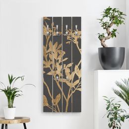Bilderwelten Wandgarderobe Holzpalette Goldene Bl&auml;tter auf Mokka II
