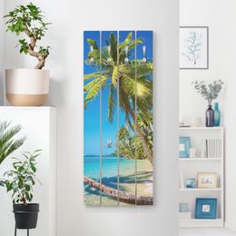 Bilderwelten Wandgarderobe blau Strand Tropisch Flurgarderobe - Beach of Thailand - Palme Garderobenpaneel Flur