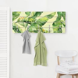 Bilderwelten Wandgarderobe gr&uuml;n Blumen Tropisch Aquarell - Bananenbl&auml;tter Aquarell - Pflanzen Garderobenpaneel Flur