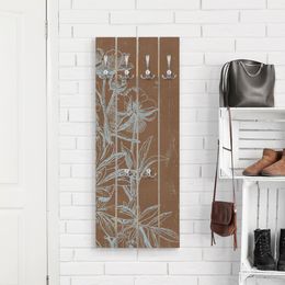 Bilderwelten Wandgarderobe einzigartig Blumen modern Flurgarderobe - Blaue Blumenskizze - Pflanzen Garderobenpaneel Flur