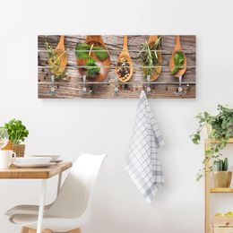Bilderwelten Wandgarderobe braun Kulinarisch Motiv Holzoptik - Kr&auml;uter und Gew&uuml;rze - Deko Garderobenpaneel Flur