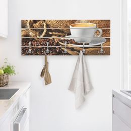Bilderwelten Wandgarderobe braun Kulinarisch Vintage Holzoptik - Kaffee am Morgen - Kaffee Garderobenpaneel Flur