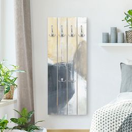 Bilderwelten Wandgarderobe grau originell Abstrakt Flurgarderobe - Dreiklang mit Tigerauge I - Deko Garderobenpaneel Flur