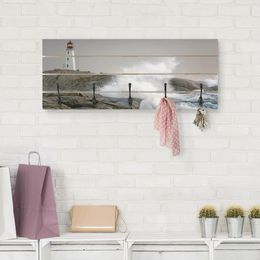 Bilderwelten Wandgarderobe Holzpalette Sturmwellen am Leuchtturm