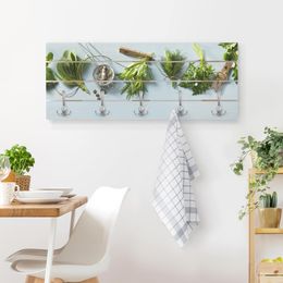 Bilderwelten Wandgarderobe gr&uuml;n Kulinarisch Vintage Holzoptik - Geb&uuml;ndelte Kr&auml;uter - Retro Garderobenpaneel Flur