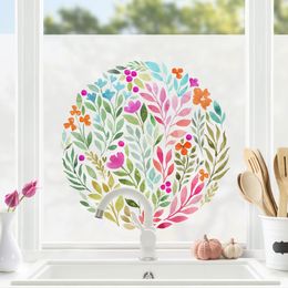 Bilderwelten Fensterfolie Fensterhaftfolie Illustration Sichtschutz bunt - Blumiges Aquarell im Kreis - Geometrisch Kinderzimmer Baby M&auml;dchen Jungen