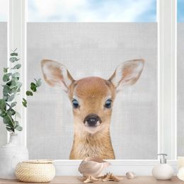 Bilderwelten Fensterfolie Tiere Motiv Sichtschutz schwarz weiss - Baby Reh Romy - Deko Kinderzimmer Baby M&auml;dchen Jungen