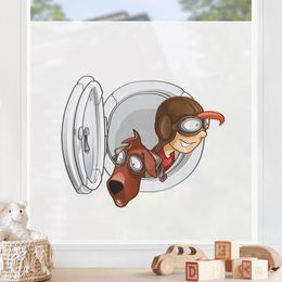Bilderwelten Fensterfolie Tiere Illustration Aquarell bunt - Fliegender Bauernhof Junge und Hund - Deko Wohnzimmer Schlafzimmer K&uuml;che