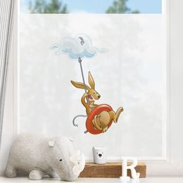 Bilderwelten Fensterfolie Tiere Illustration Aquarell bunt - Fliegender Bauernhof Angsthase - Deko Wohnzimmer Schlafzimmer K&uuml;che